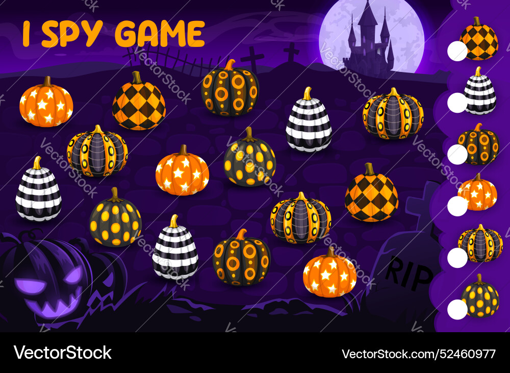 I spy game halloween patterned pumpkins puzzle Vector Image