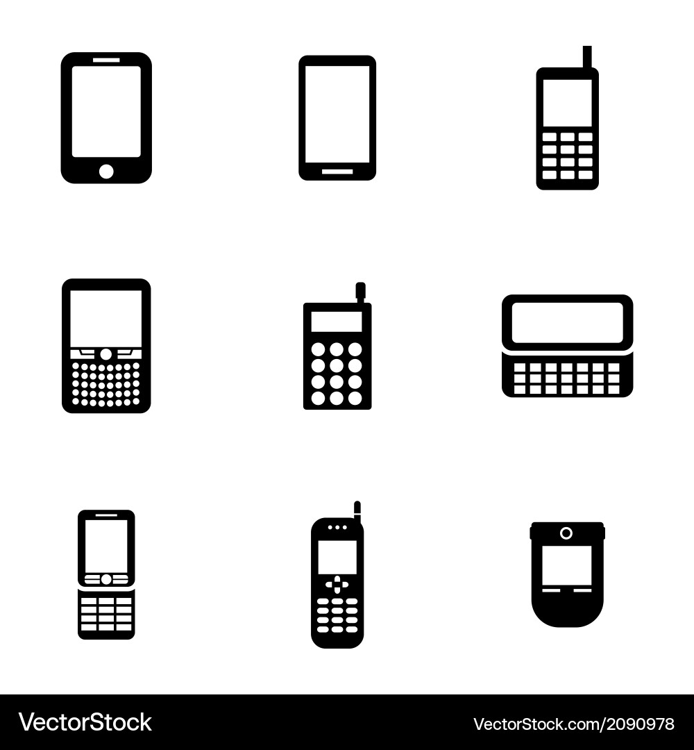 Black mobile phone icons set Royalty Free Vector Image