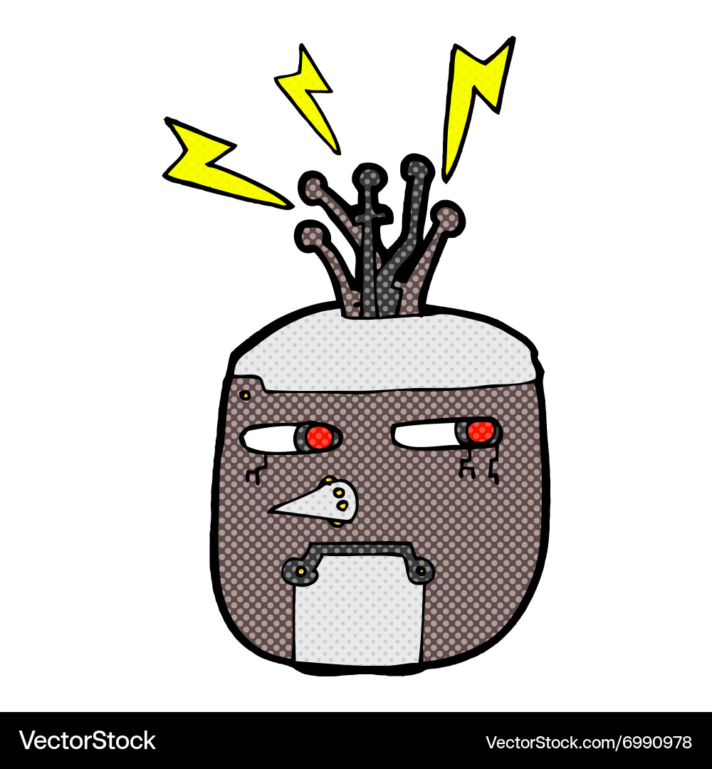 Comic cartoon robot head Royalty Free Vector Image