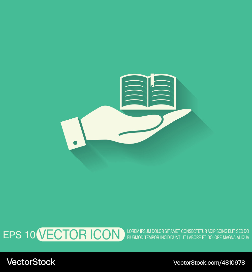Hand holding a open book sign Royalty Free Vector Image