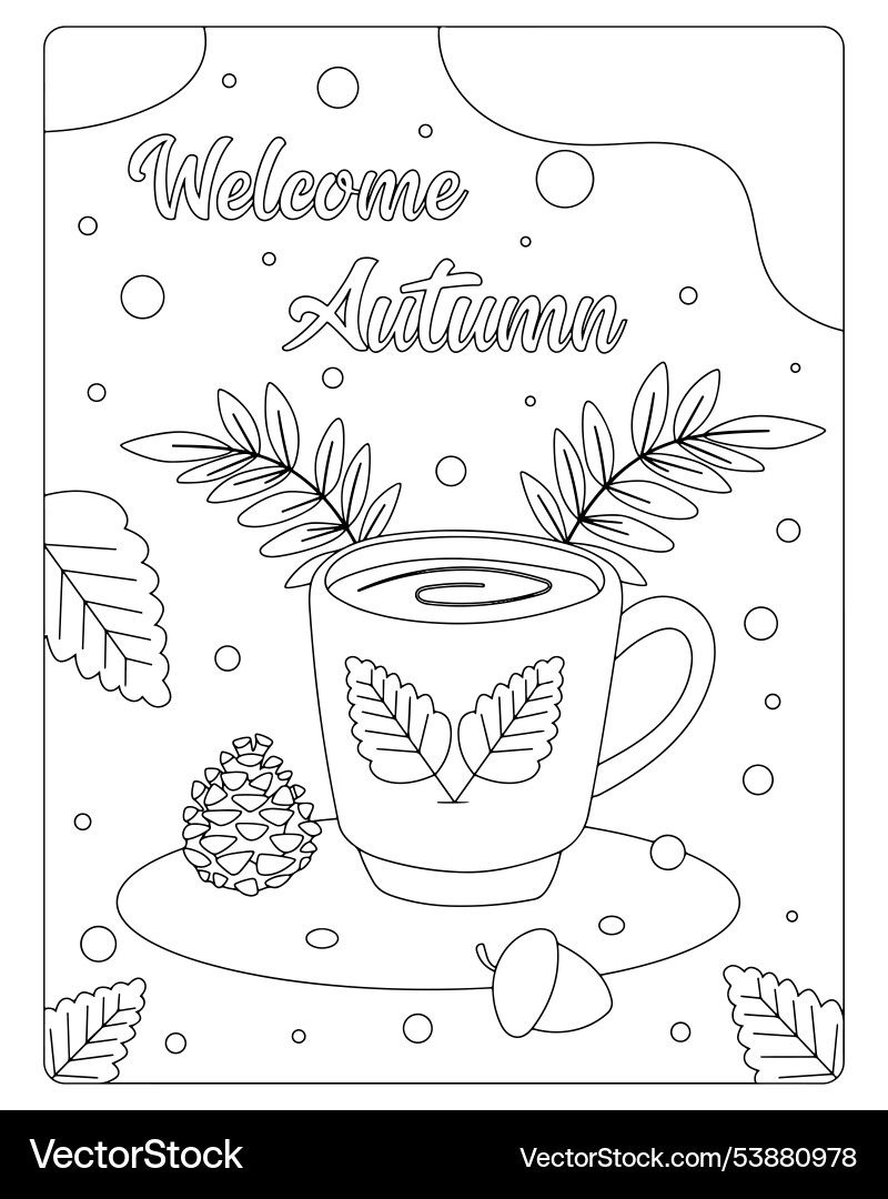 Printable autumn mushroom coloring page for kids Vector Image