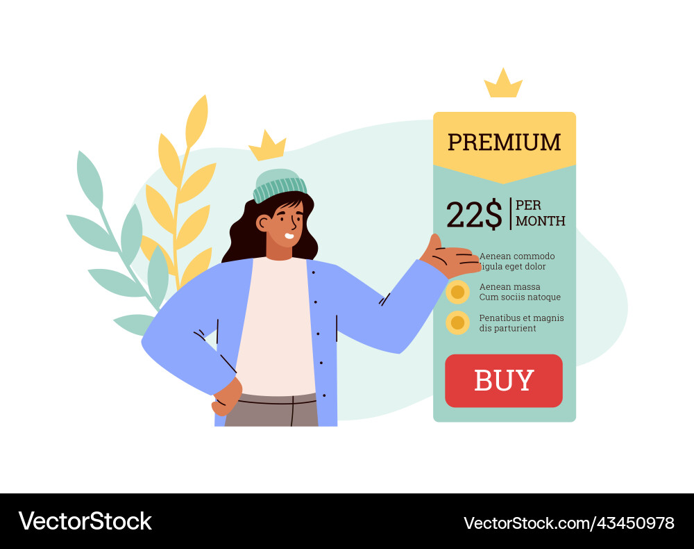 Woman chooses a subscription plan flat cartoon Vector Image