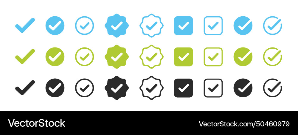 Check mark and cross icon set circle square Vector Image