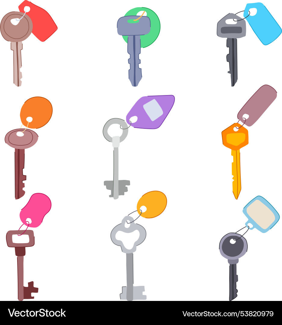 Door key hotel set cartoon Royalty Free Vector Image