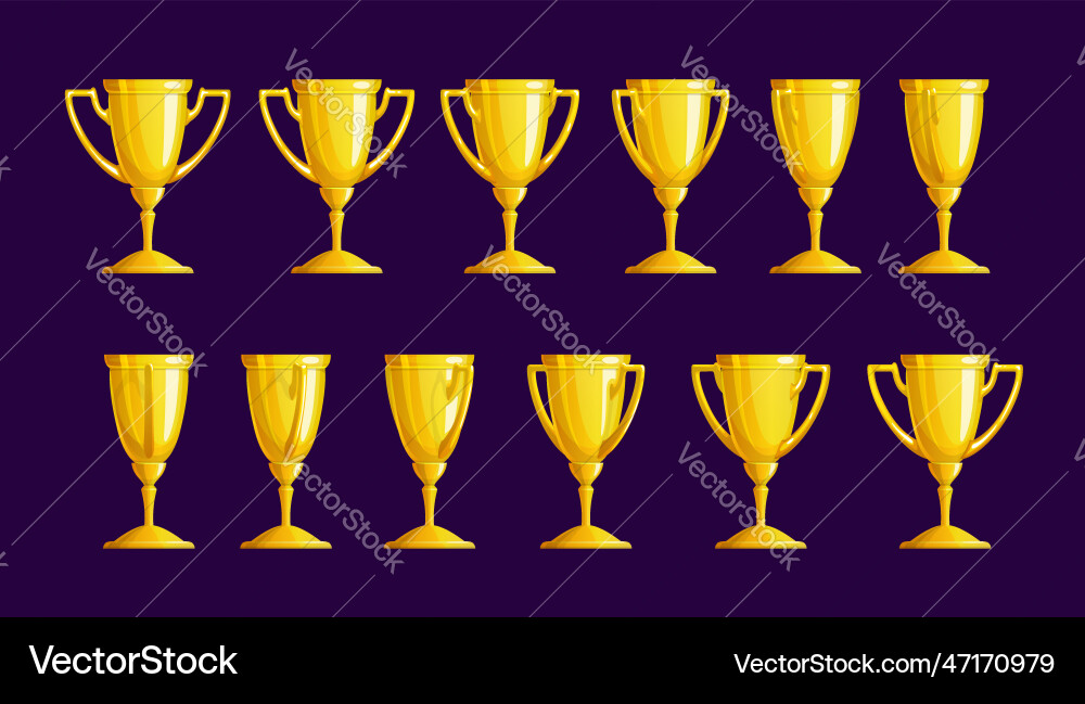 Golden trophy cup sequence animation sprite sheet Vector Image