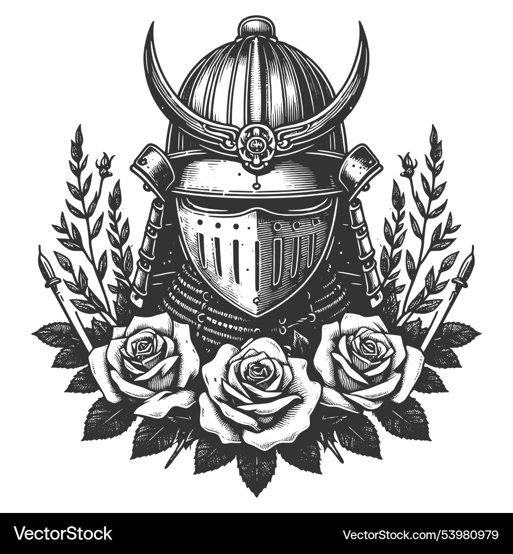 Medieval knight helmet with roses engraving Vector Image