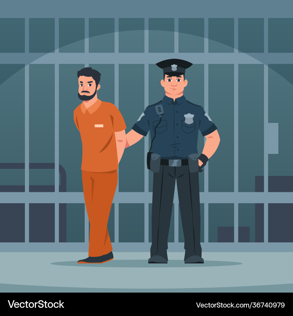 Policeman arrest thief police officer and bandit Vector Image