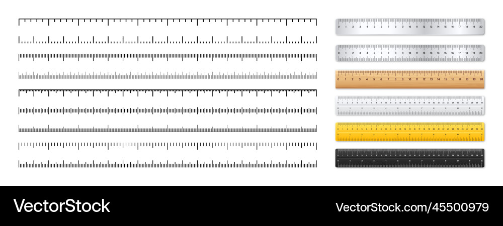 Realistic metal and plastic rulers measurement Vector Image
