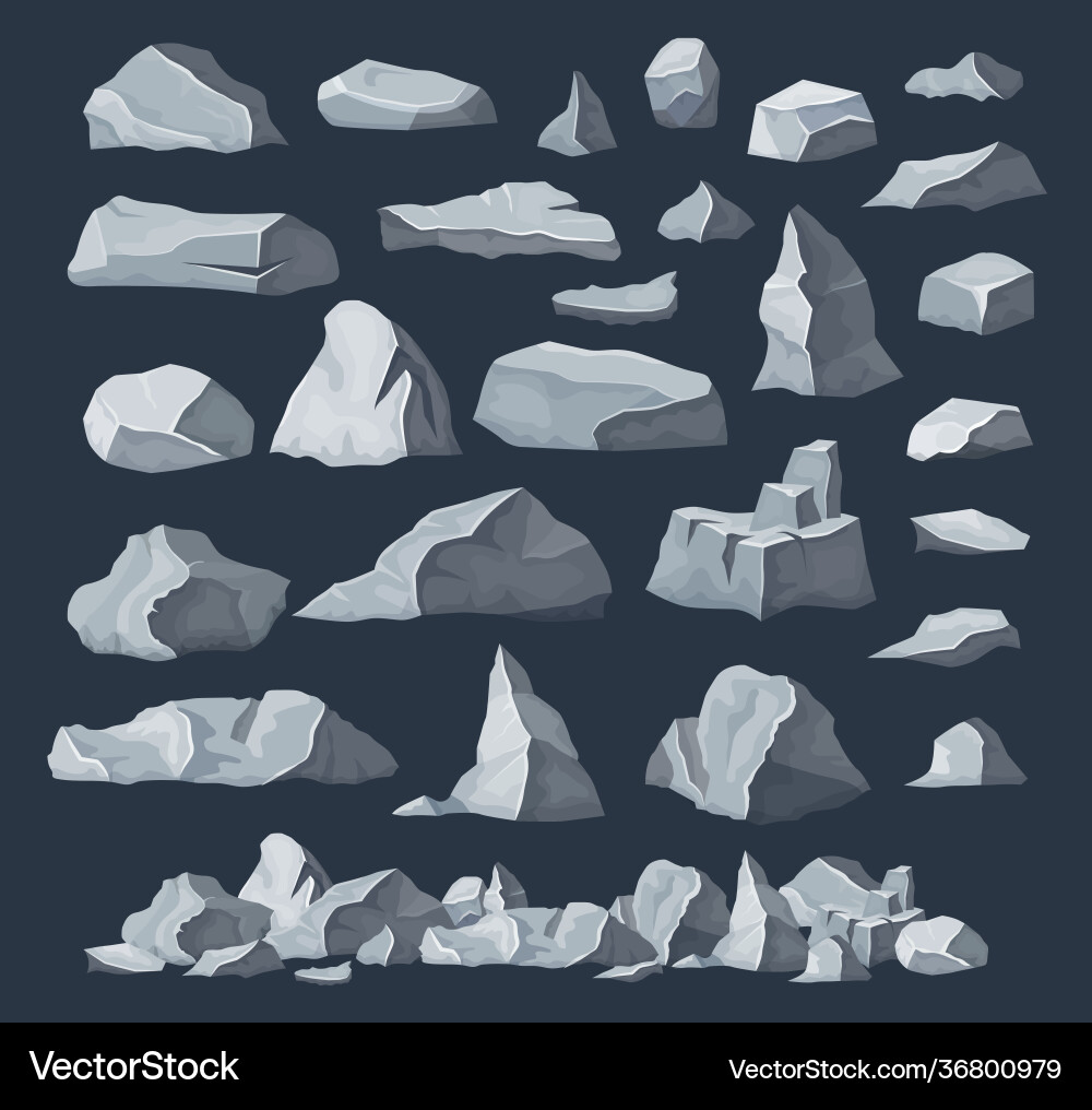Rock stones boulder piles broken rubble blocks Vector Image