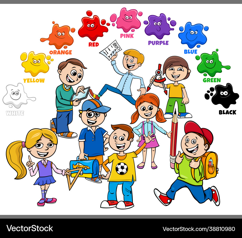 Basic colors for children with group students Vector Image