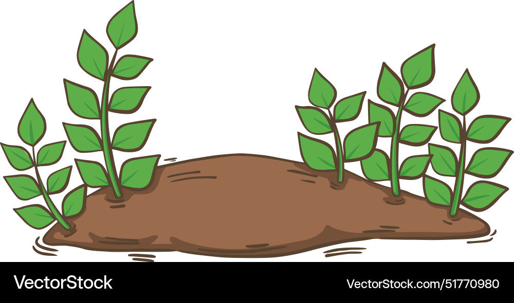Green plants on soil mound border Royalty Free Vector Image