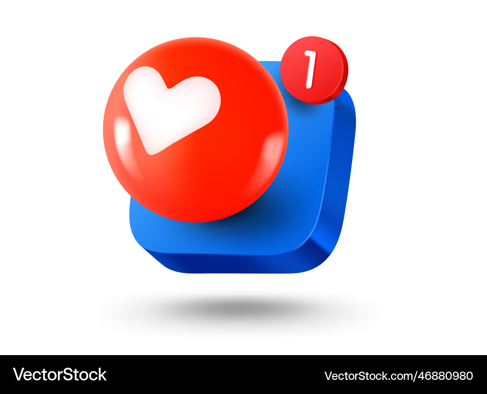 Mobile app button with heart emoji 3d Royalty Free Vector