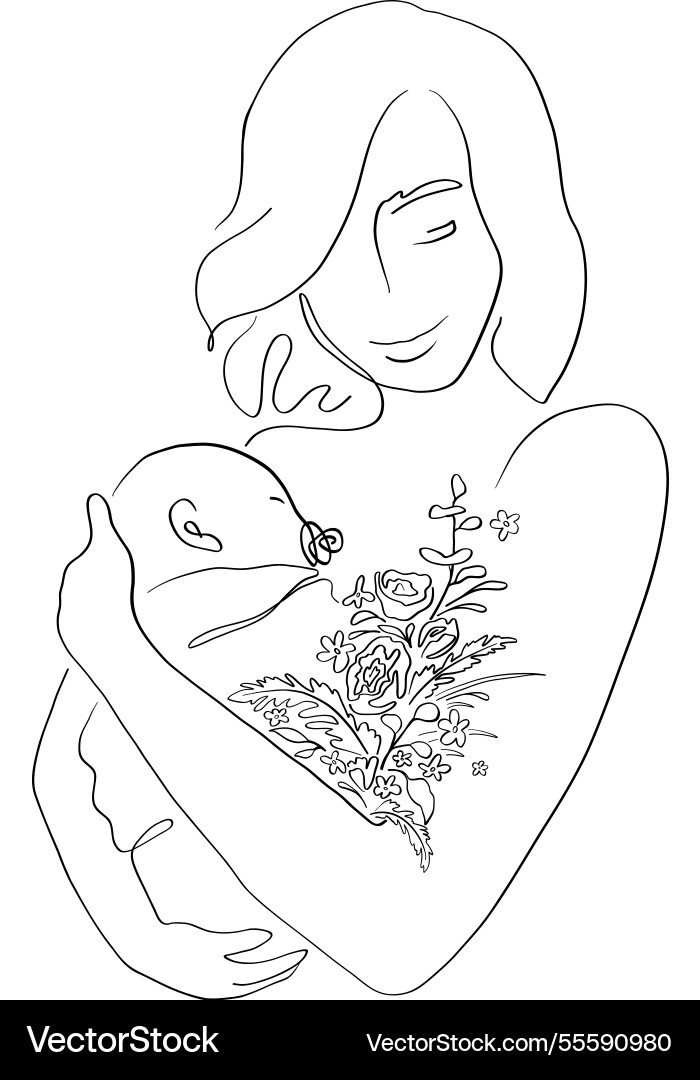 Mother and baby line art Royalty Free Vector Image