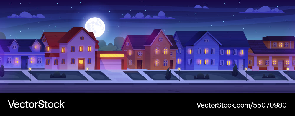 Night Suburban Street Royalty Free Vector Image