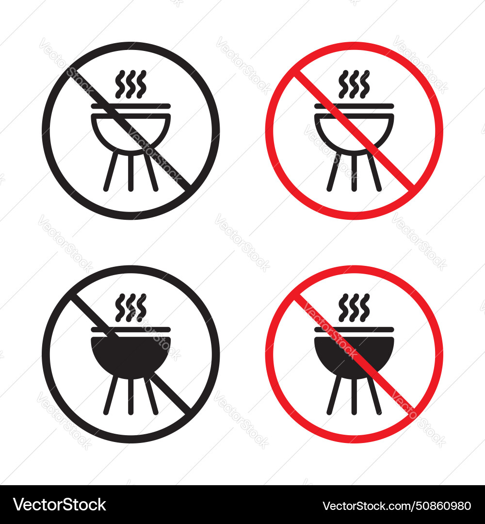 No grill sign icon set bbq cooking forbidden Vector Image