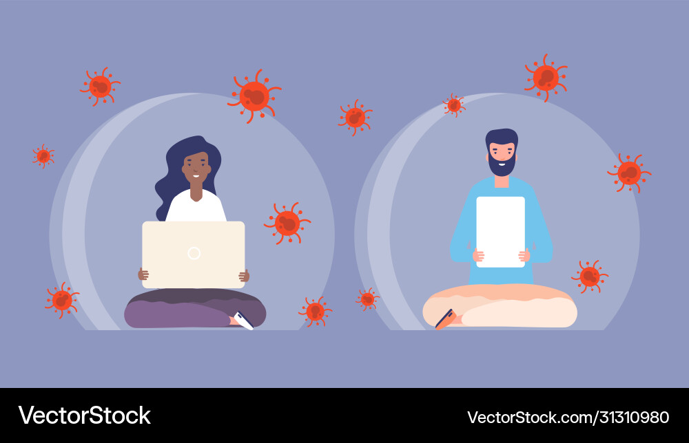 Virus protection people in transparent bubbles Vector Image