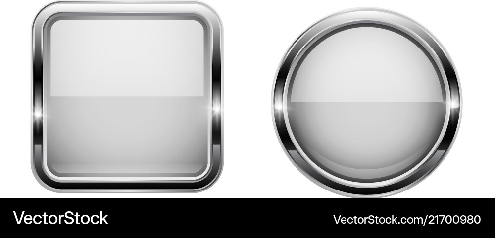 White buttons with chrome frame round and square Vector Image