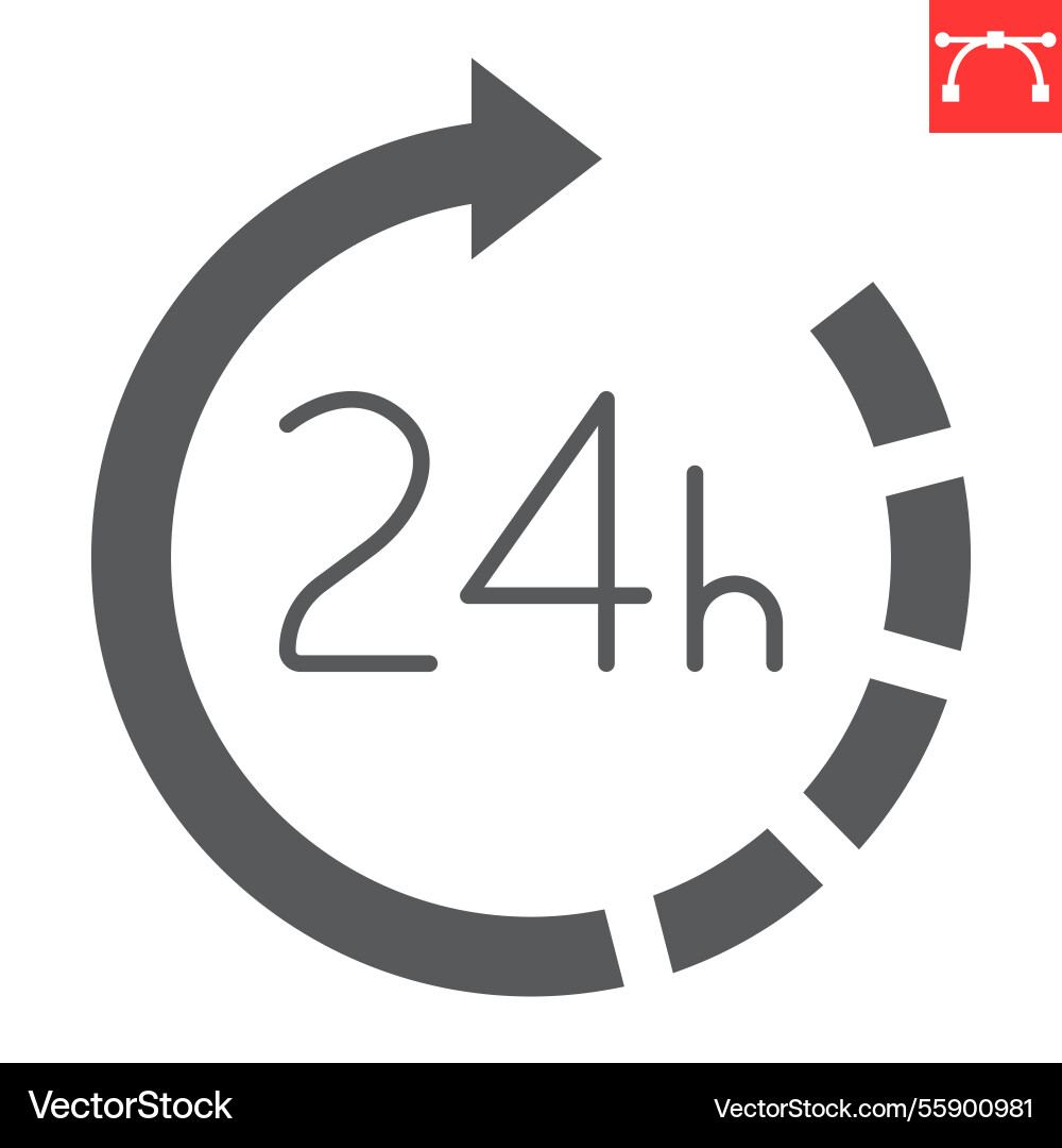 24 hours support glyph icon Royalty Free Vector Image