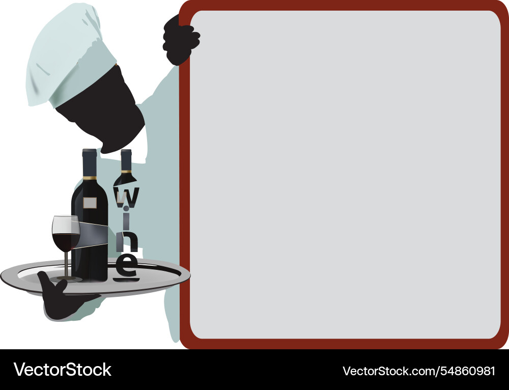 Chef holding wine menu and tray with bottle Vector Image