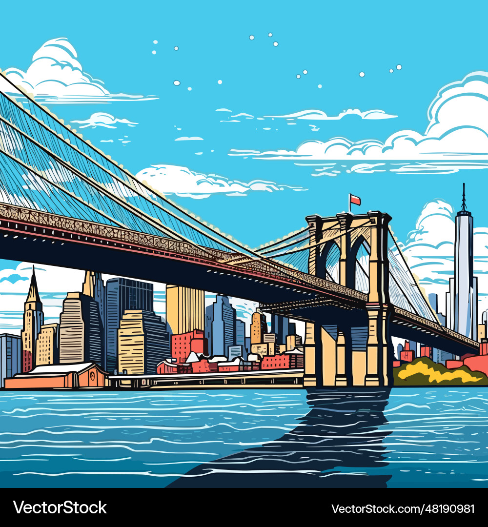 Comic Brooklyn Bridge Royalty Free Vector Image