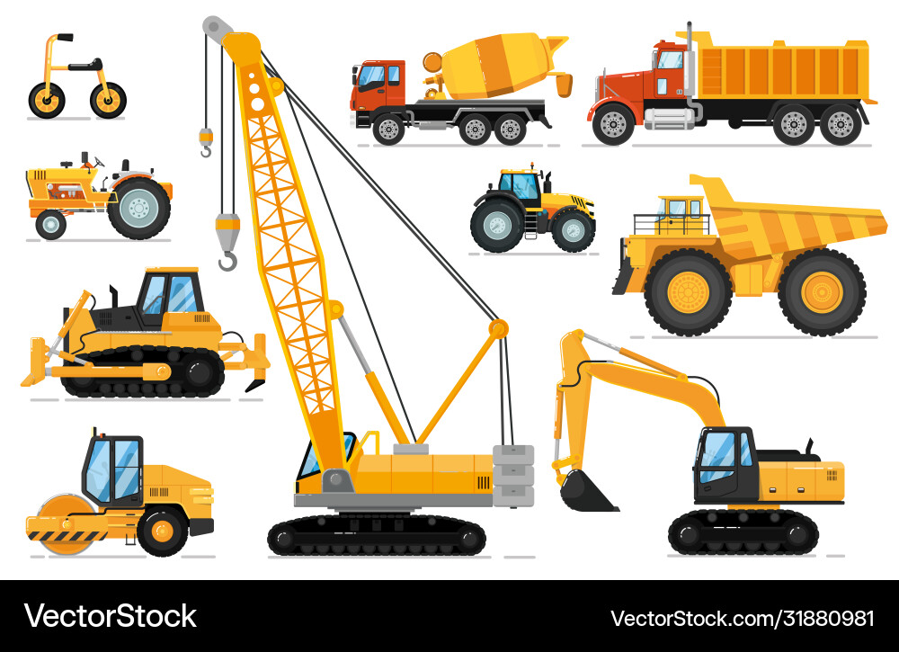 Construction vehicles set heavy machines Vector Image
