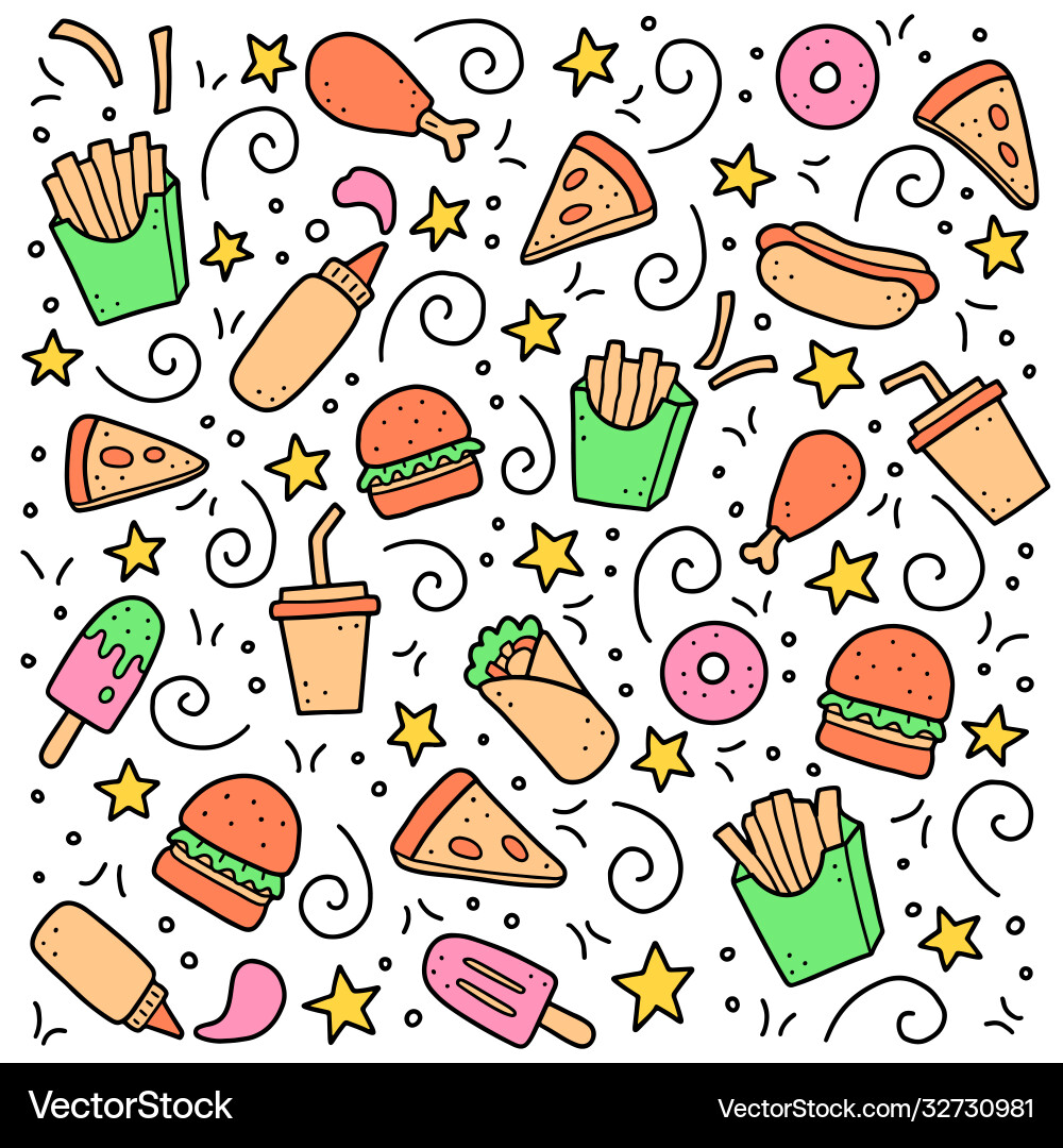 Hand Drawn Fast Food Doodle Set Royalty Free Vector Image