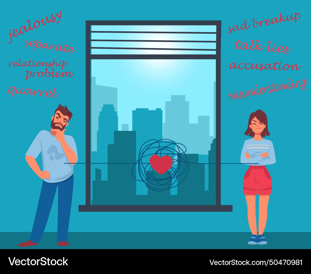 Landscape in window couple relationship crisis Vector Image