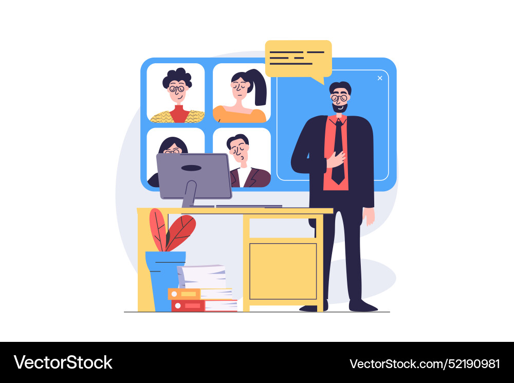 Video conference concept in modern flat design Vector Image