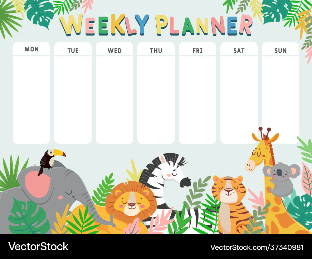 Weekly planner for kid child schedule week Vector Image