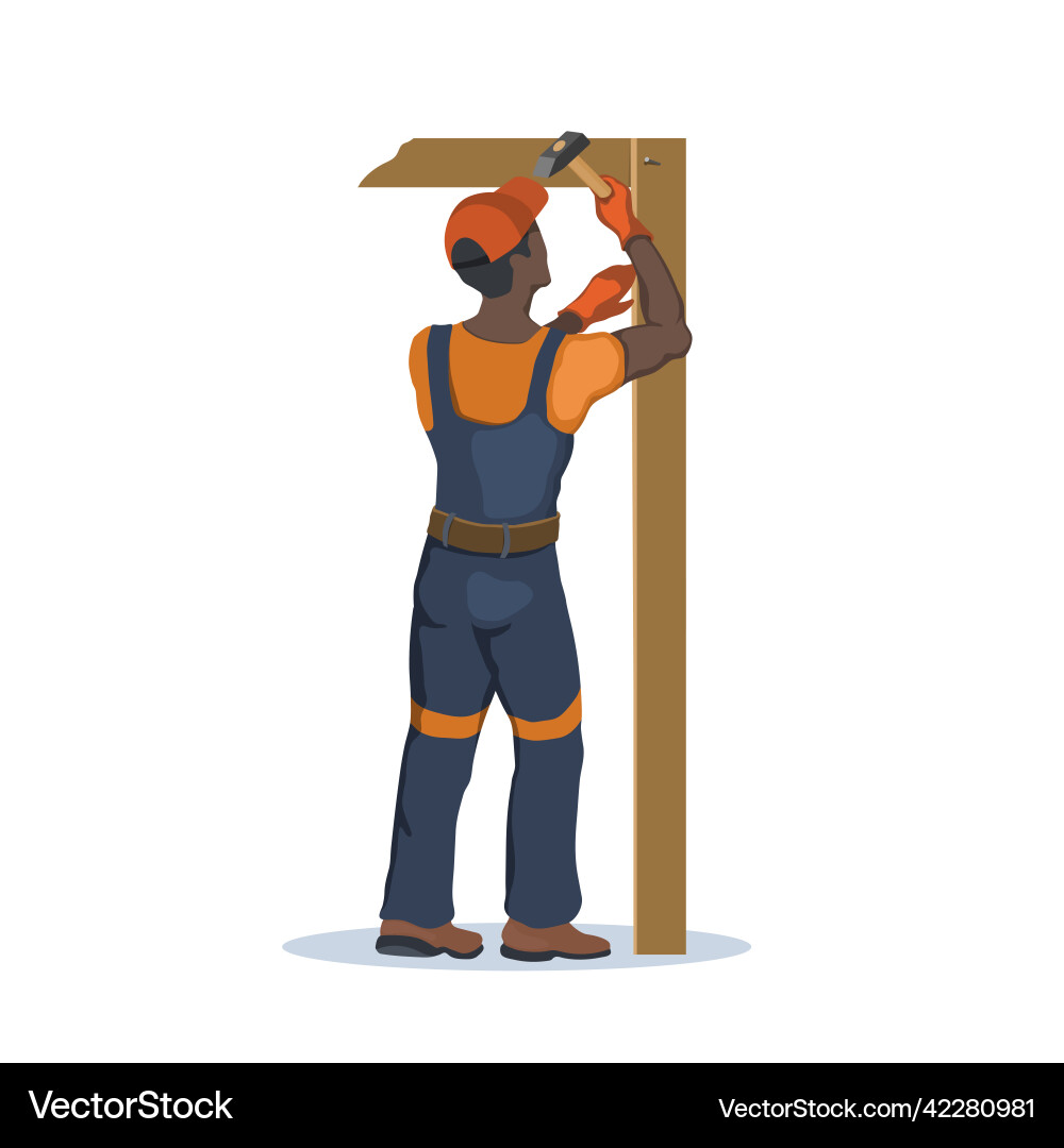 Worker use a hummer builder with hand tool man Vector Image