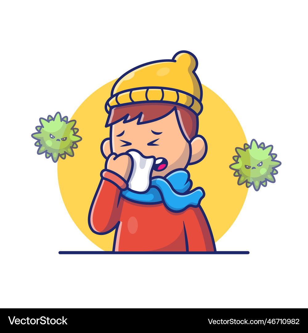Boy with fever and flu cartoon Royalty Free Vector Image