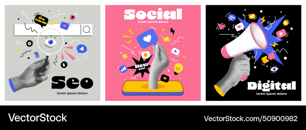 Collage poster design - digital marketing Vector Image