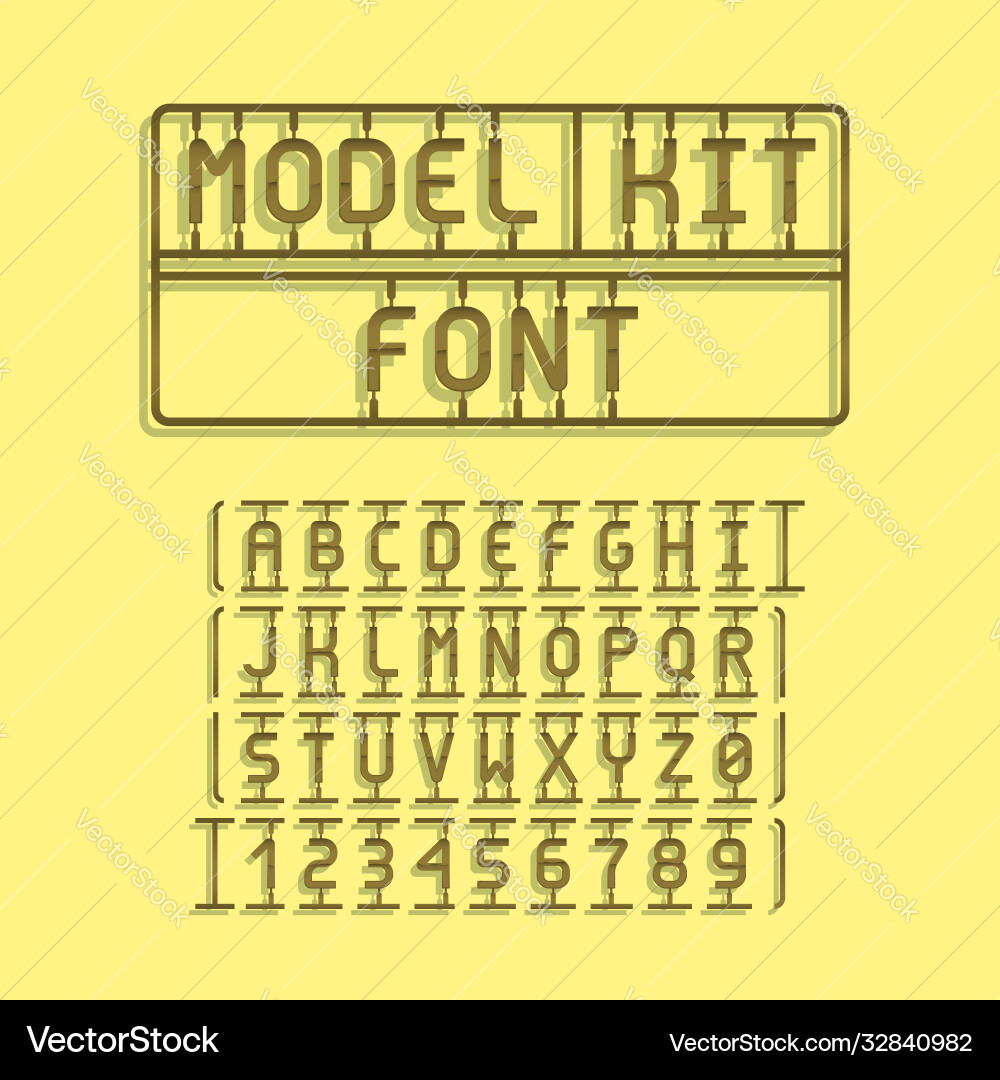 Dark model kit font letters and numbers Royalty Free Vector