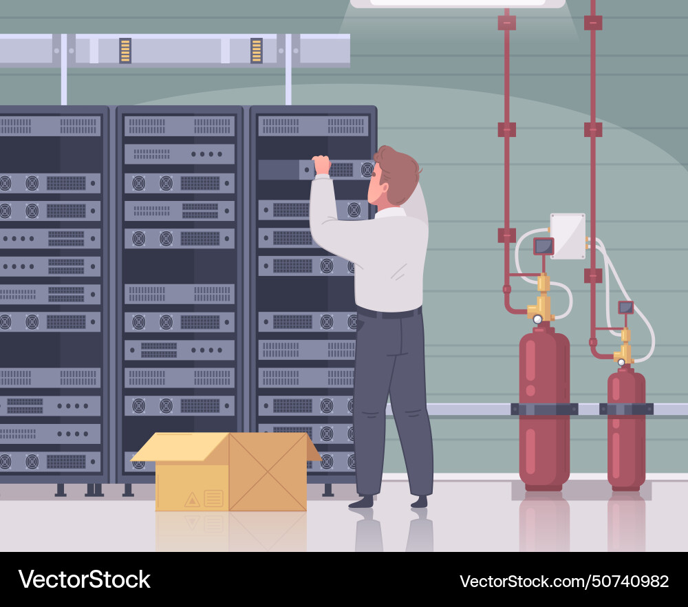 Data center cartoon composition Royalty Free Vector Image