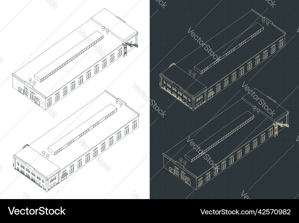 Factory building isometric drawings Royalty Free Vector