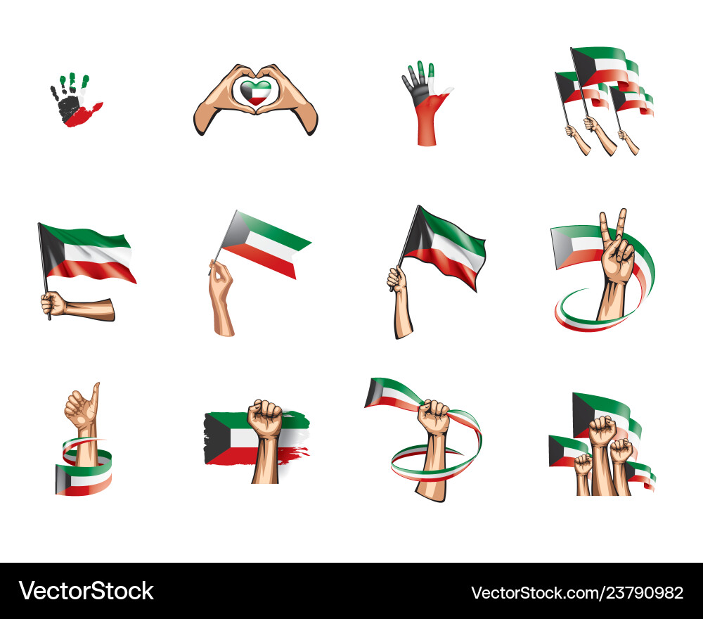 Kuwait flag and hand on white background Vector Image