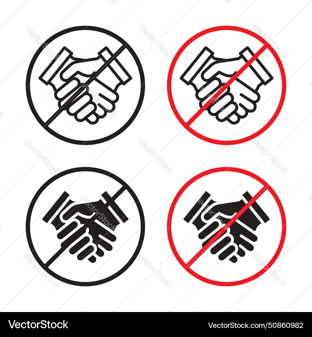 No handshake sign icon set forbidden shake hand Vector Image