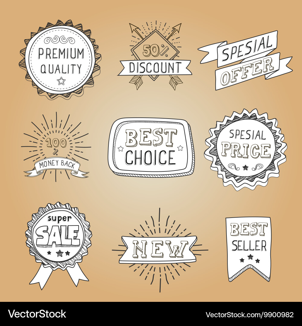 Set of hand drawn style badges and elements Vector Image