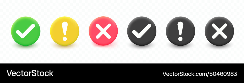 Check mark icons tick sign exclamation Royalty Free Vector