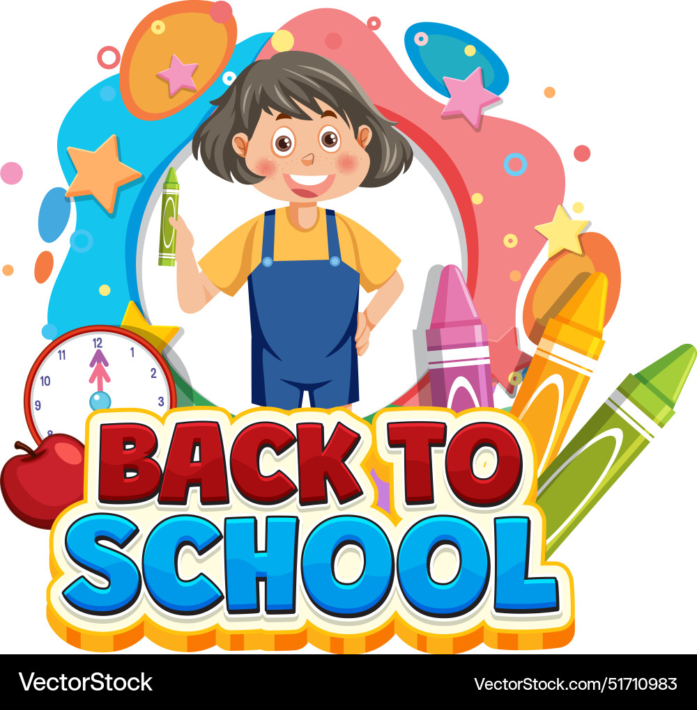 Child ready for school with crayons and clock Vector Image
