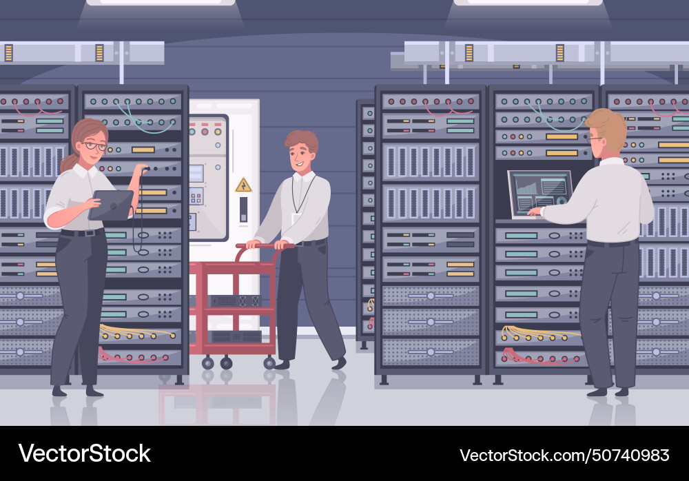 Data center workers composition Royalty Free Vector Image