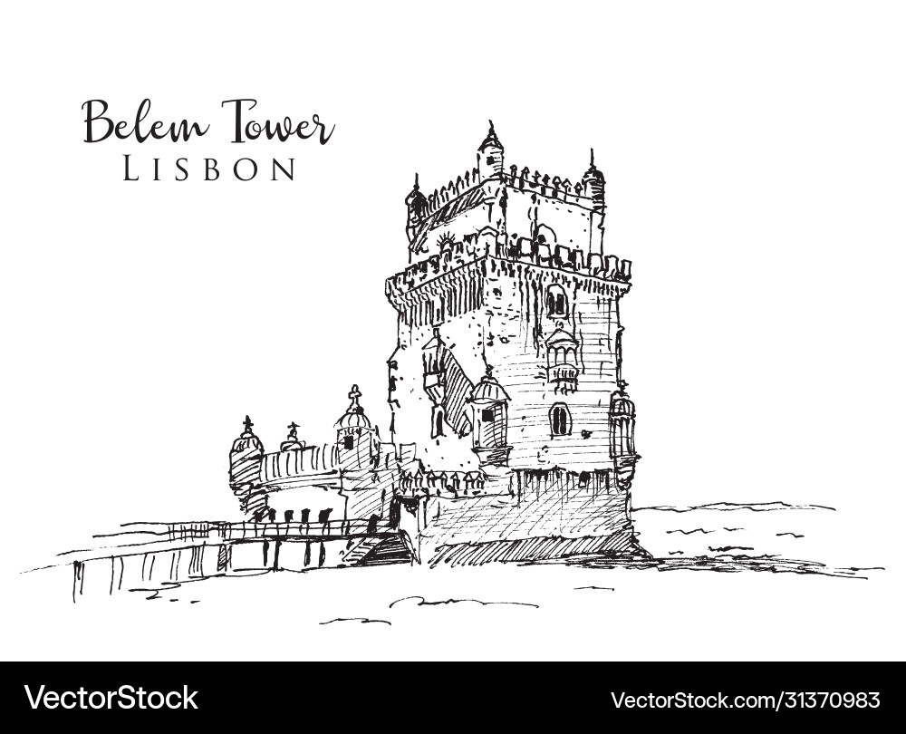 Drawing sketch belem tower Royalty Free Vector Image