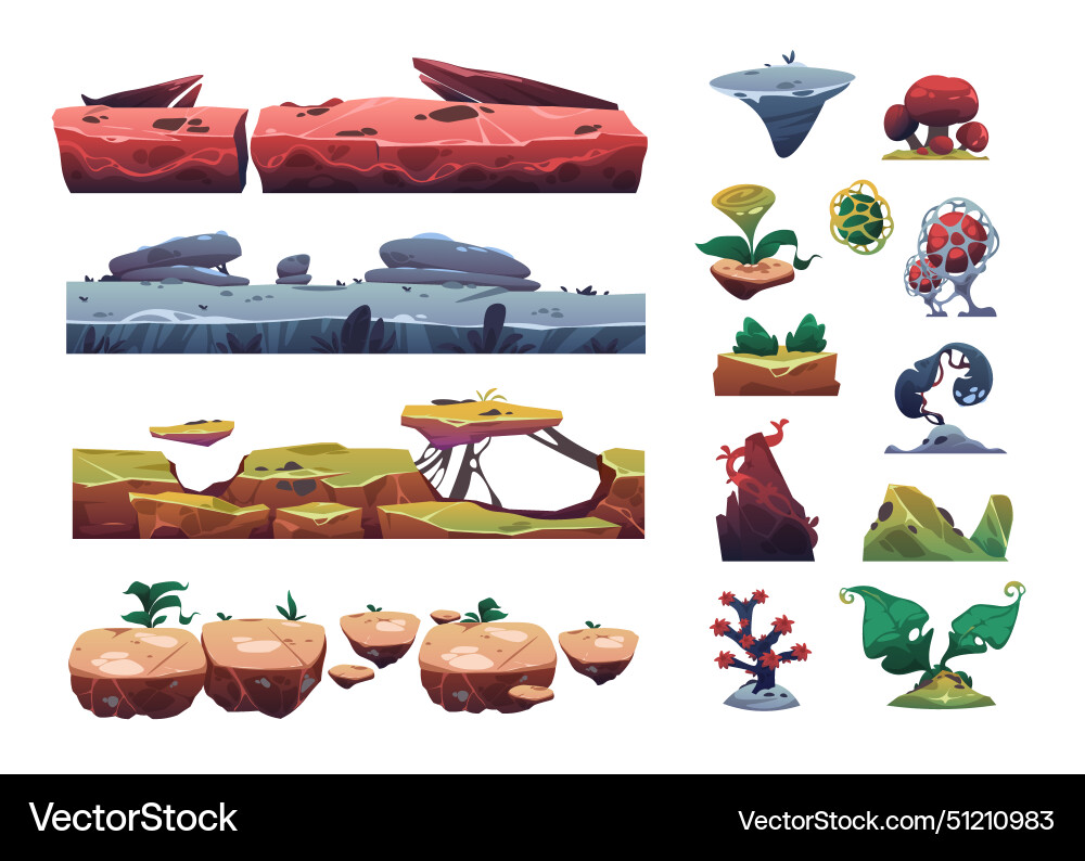 Game level ground elements cartoon platformer Vector Image