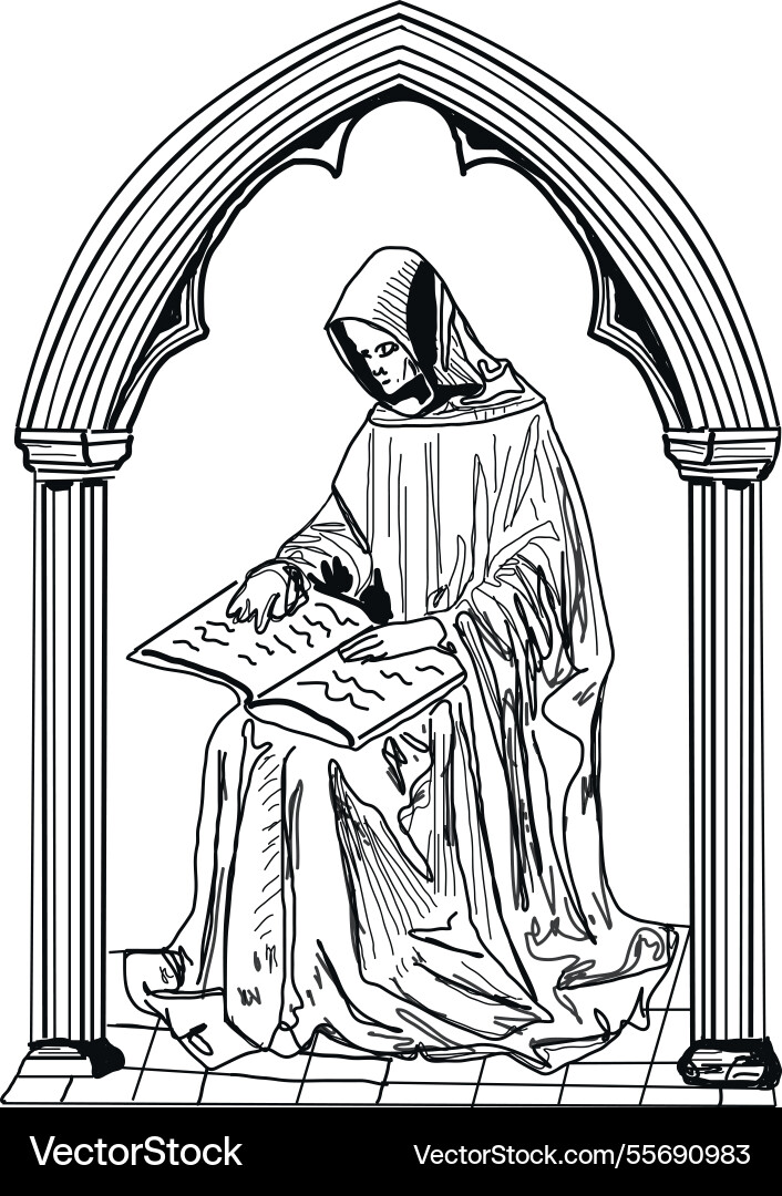 Medieval monk woodcut Royalty Free Vector Image