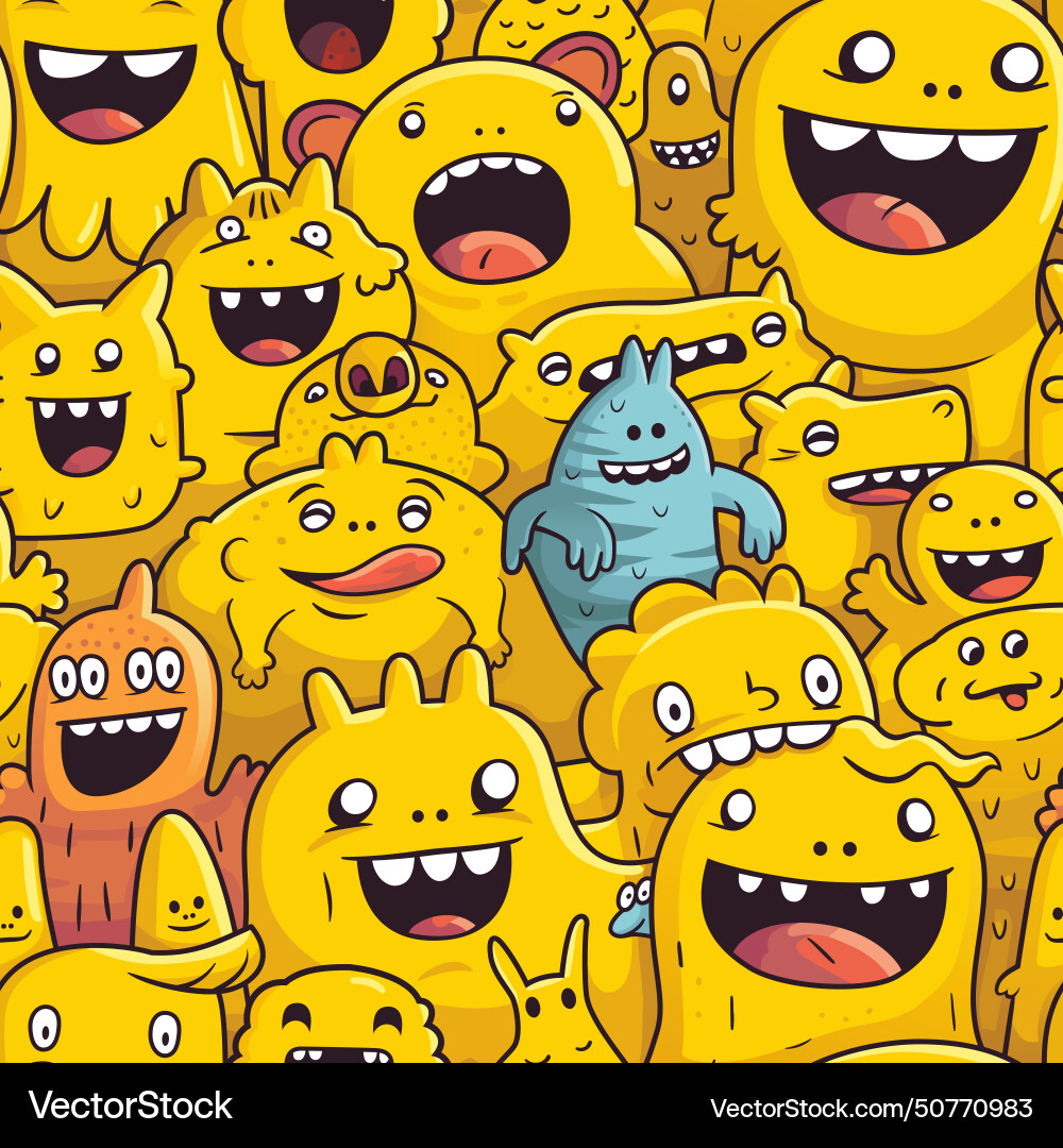 Pattern of cute doodle-style cartoon monsters Vector Image