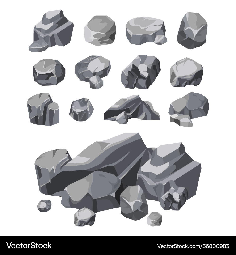 Rock stones boulder piles broken rubble blocks Vector Image
