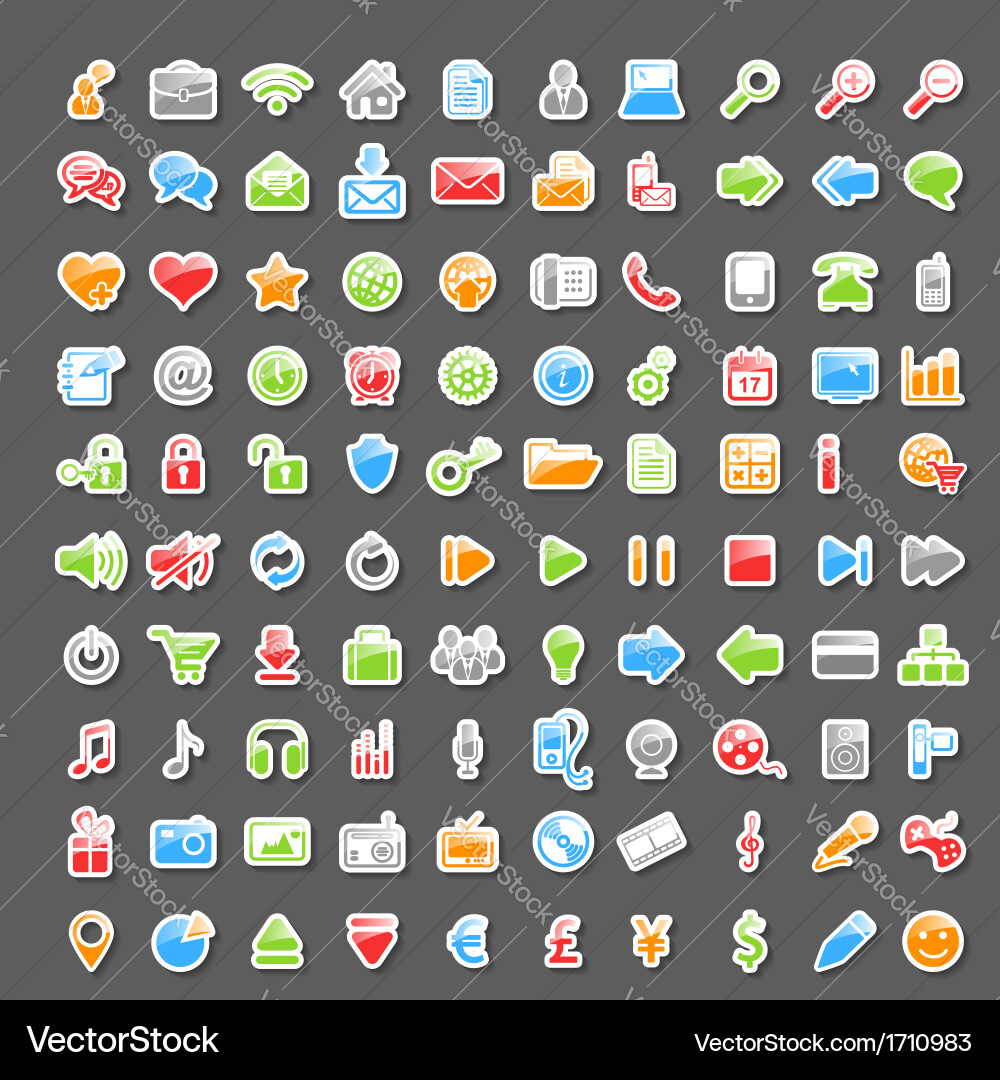 Set of 100 sticker icons Royalty Free Vector Image