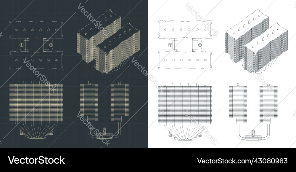 Tower type cpu cooler blueprints Royalty Free Vector Image