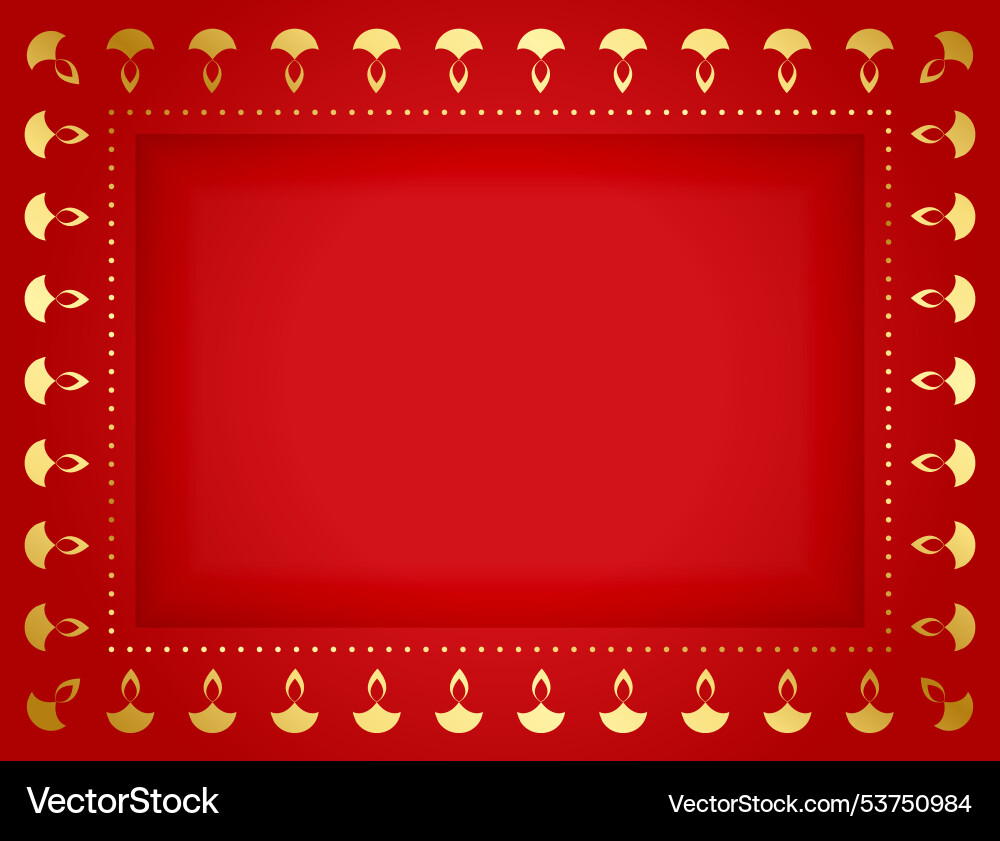 Artistic golden diwali diya border frame red Vector Image