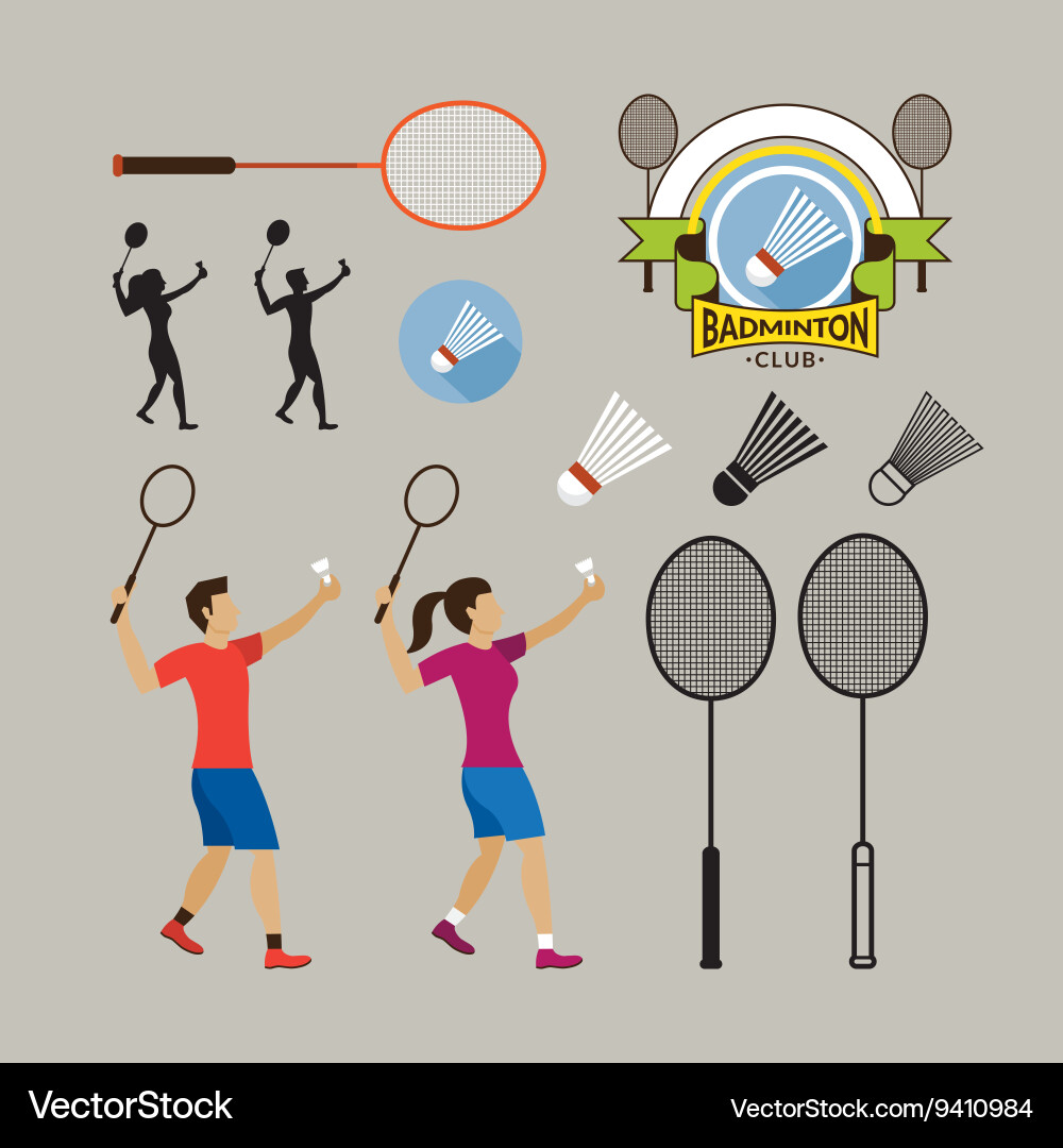 Badminton player and graphic elements Royalty Free Vector